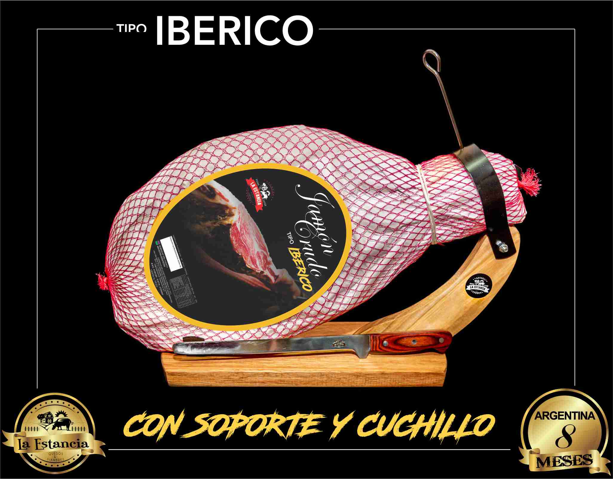 Pata De Jamón Crudo Tipo Ibérico con Hueso 8 Meses + Prensa Y Cuchillo ...